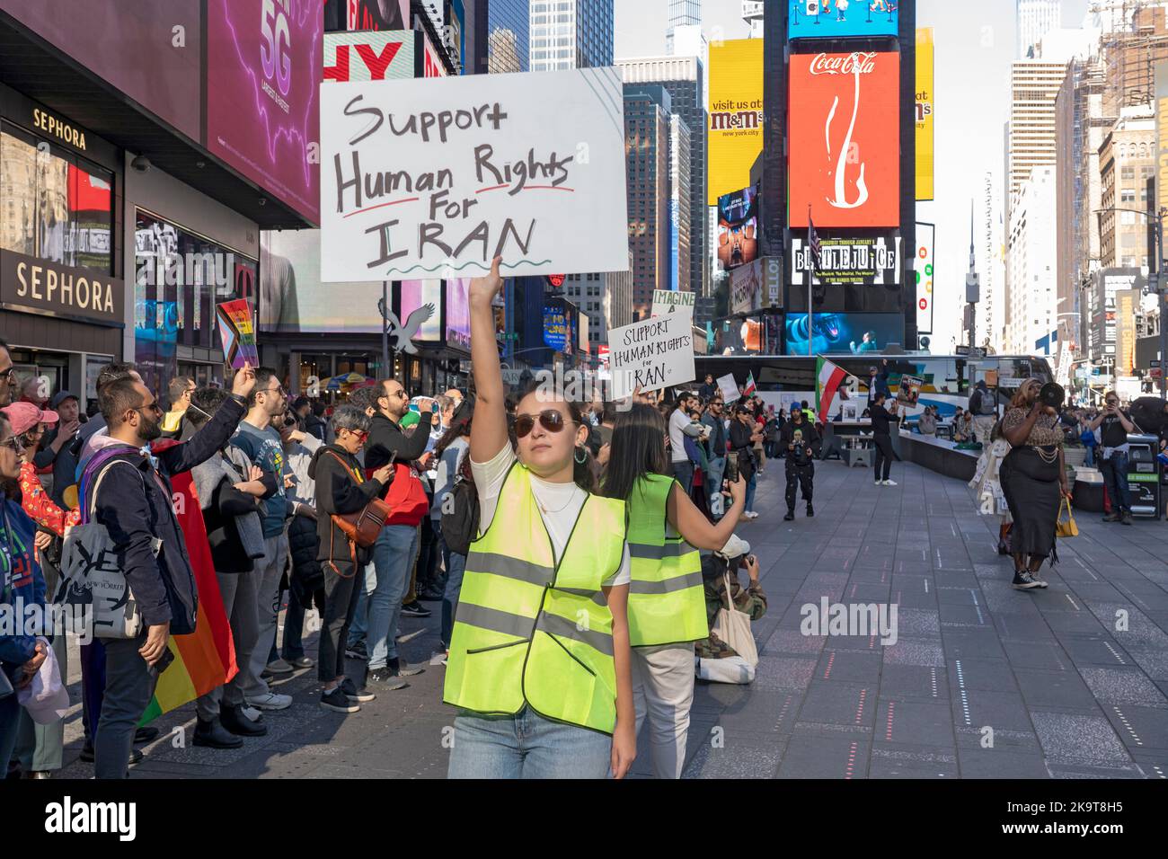 NEW YORK, NEW YORK - OCTOBER 29: Activist holds a "Support Human Rights ...