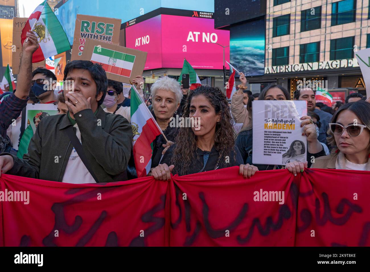NEW YORK, NEW YORK - OCTOBER 29: Emotional protesters sing during a ...