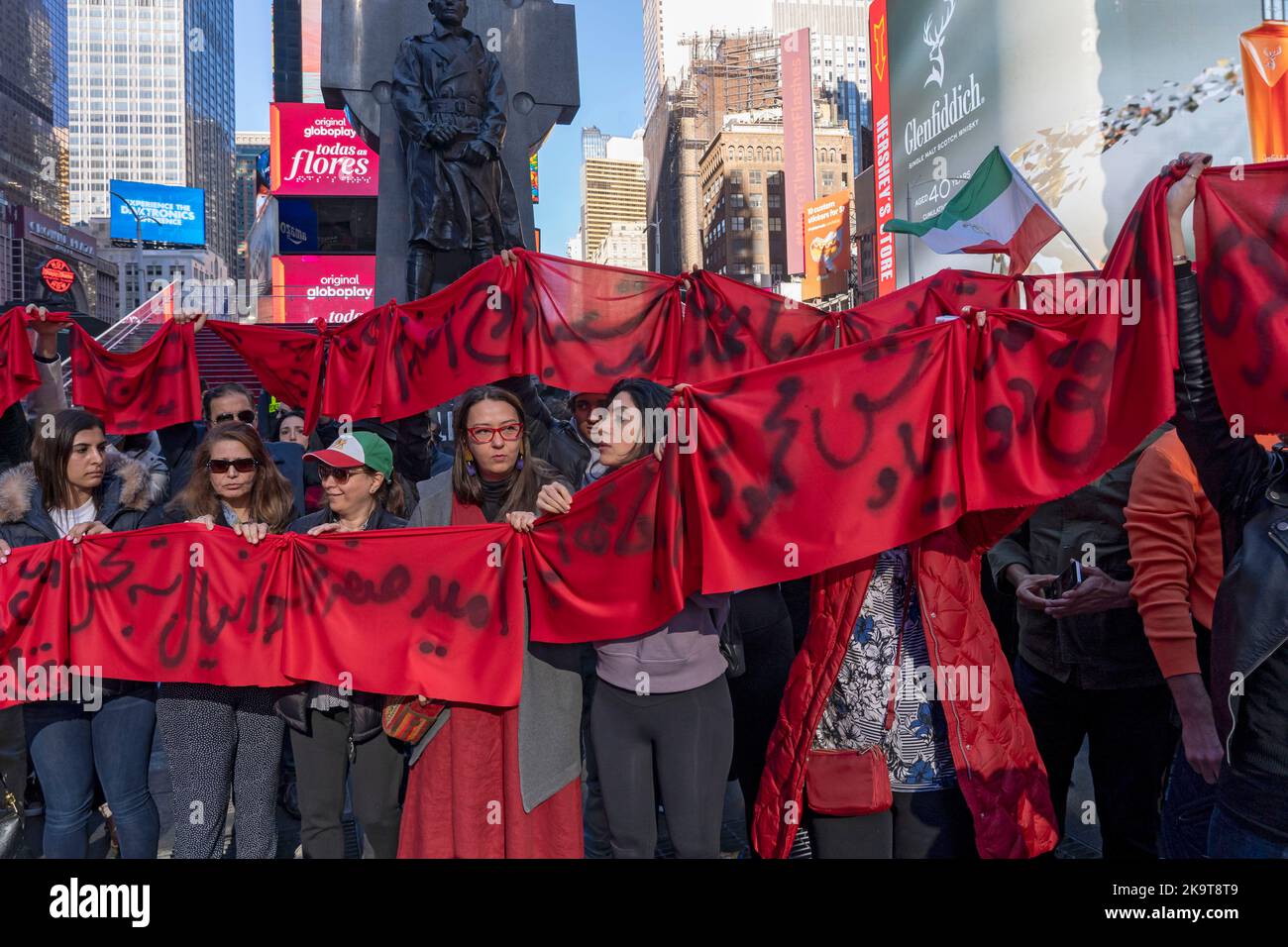 NEW YORK, NEW YORK - OCTOBER 29: Emotional protesters sing during a ...