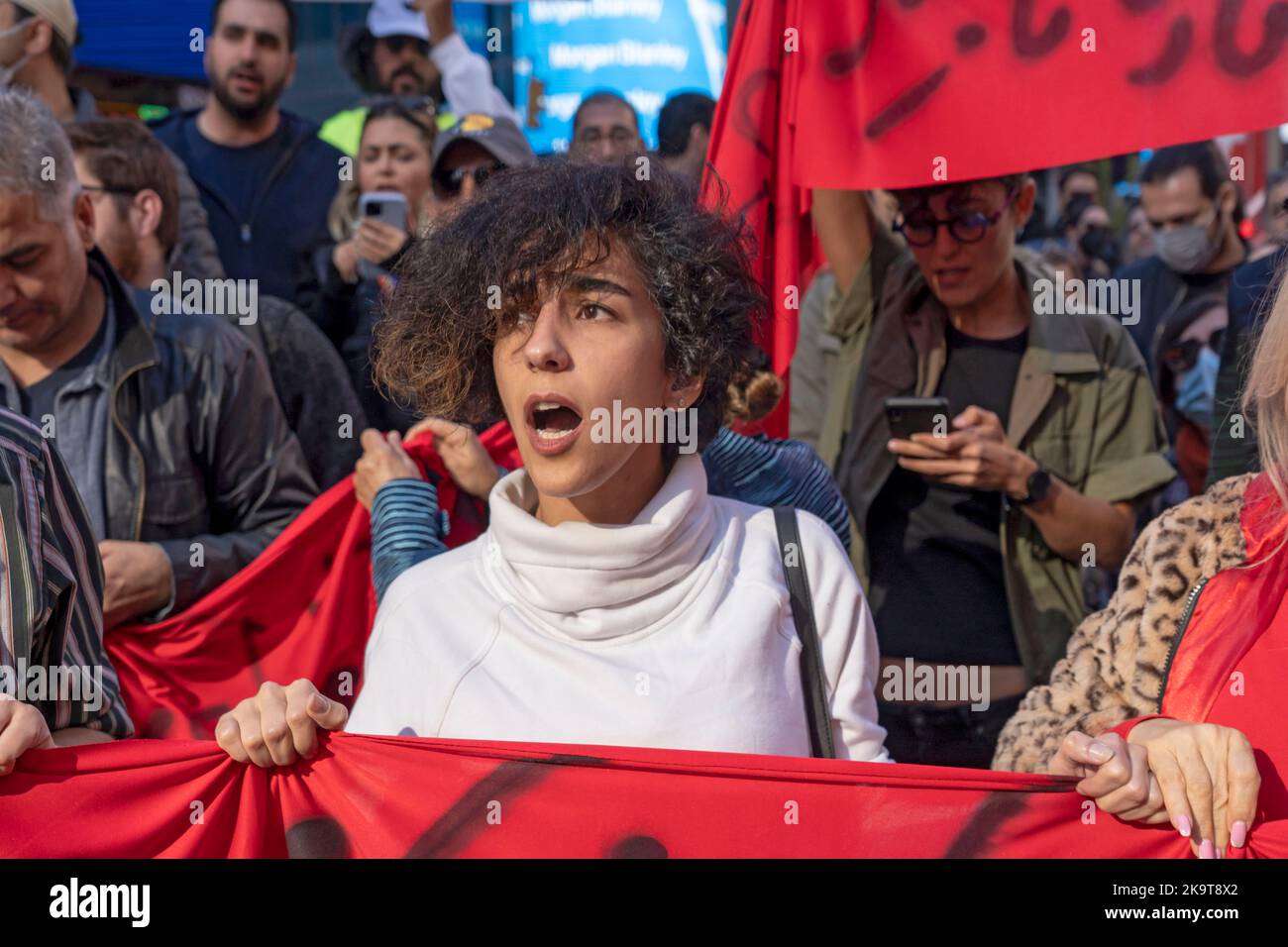 New York New York October 29 Emotional Protesters Sing During A