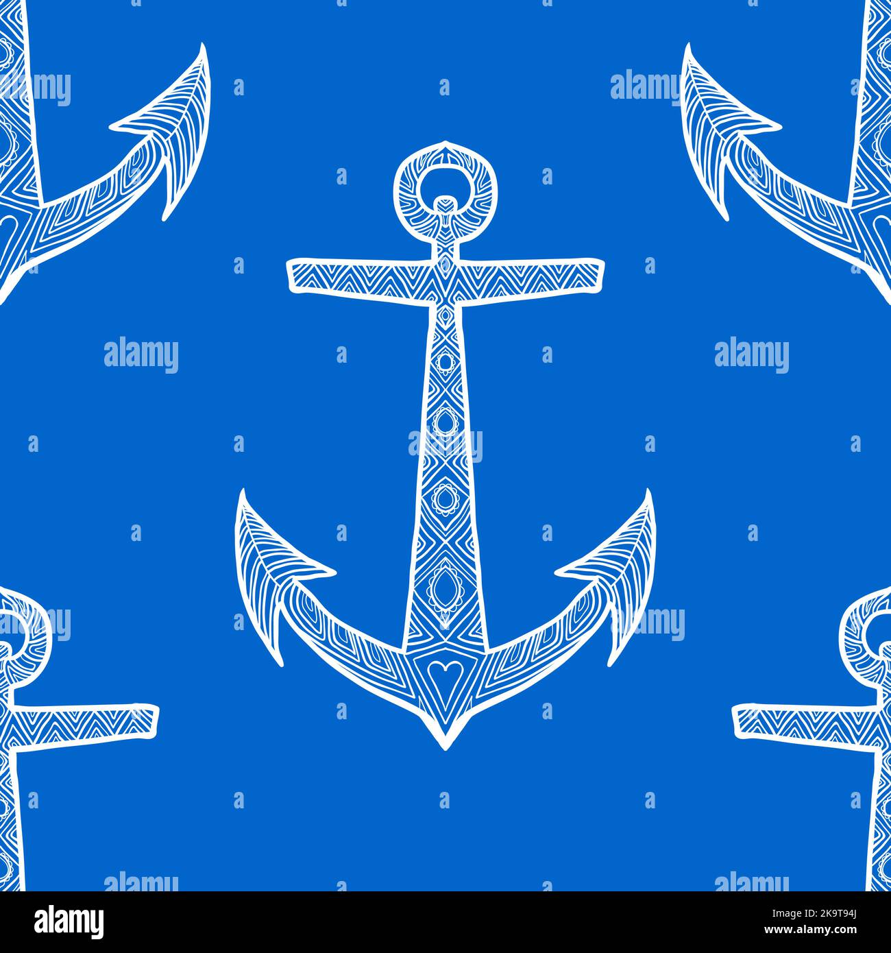 Seamless decorative pattern with ornate hand drawn anchors Stock Vector ...