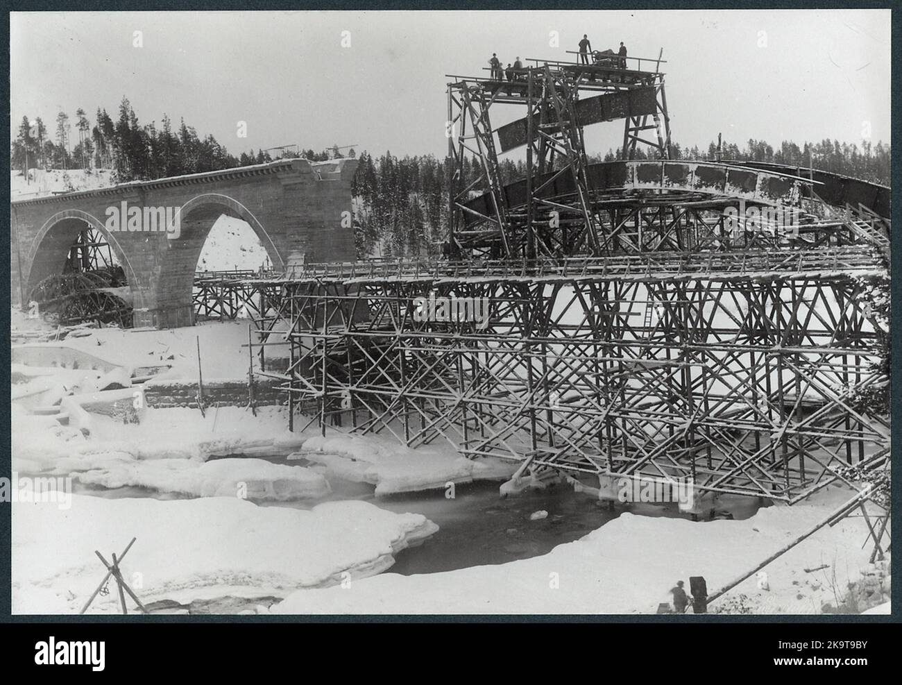 The bridge construction over the Pite River at Sikfors on the line ...