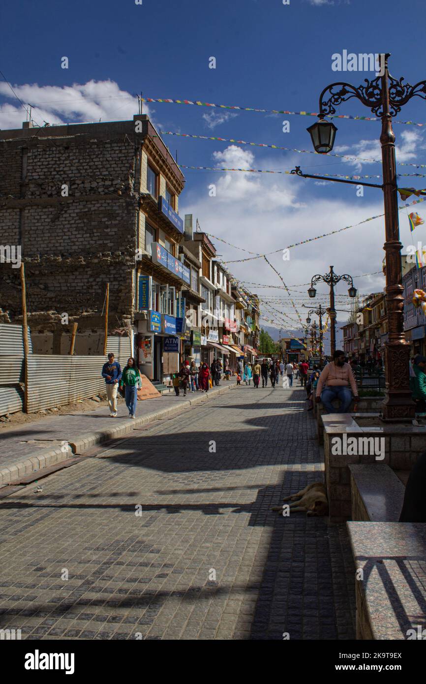 leh market, street market of leh ladakh Stock Photo - Alamy