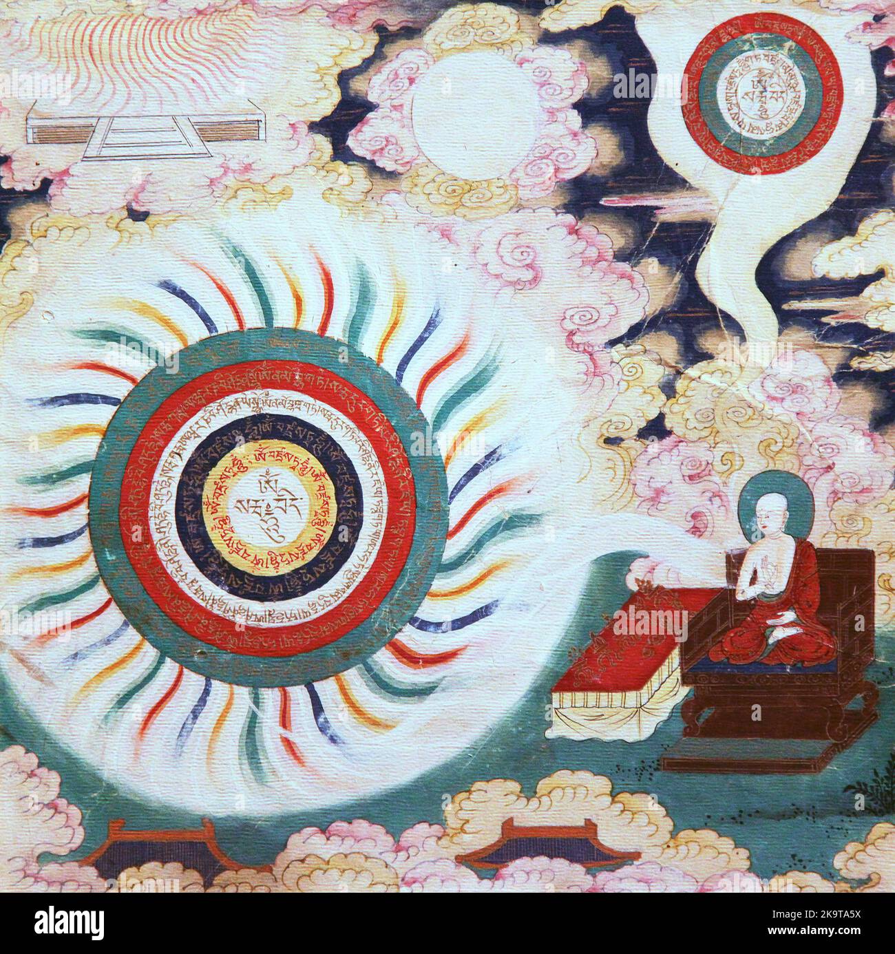 Young Buddhist monk medidates on Sarvavid Vairocana Mandala.A 300 years ...