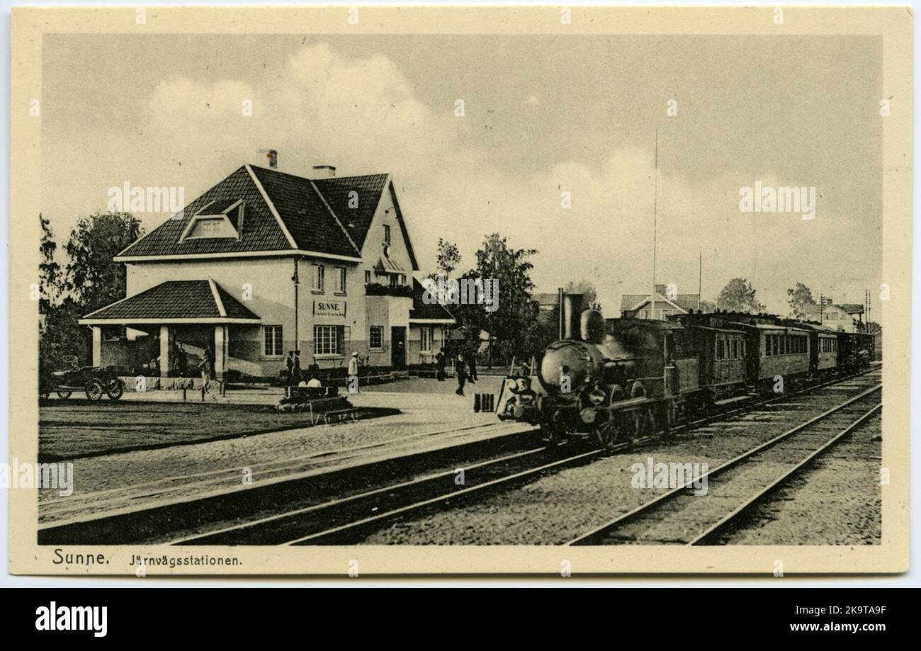 Steam locomotive with passenger cars at Sunne Railway Station Stock ...