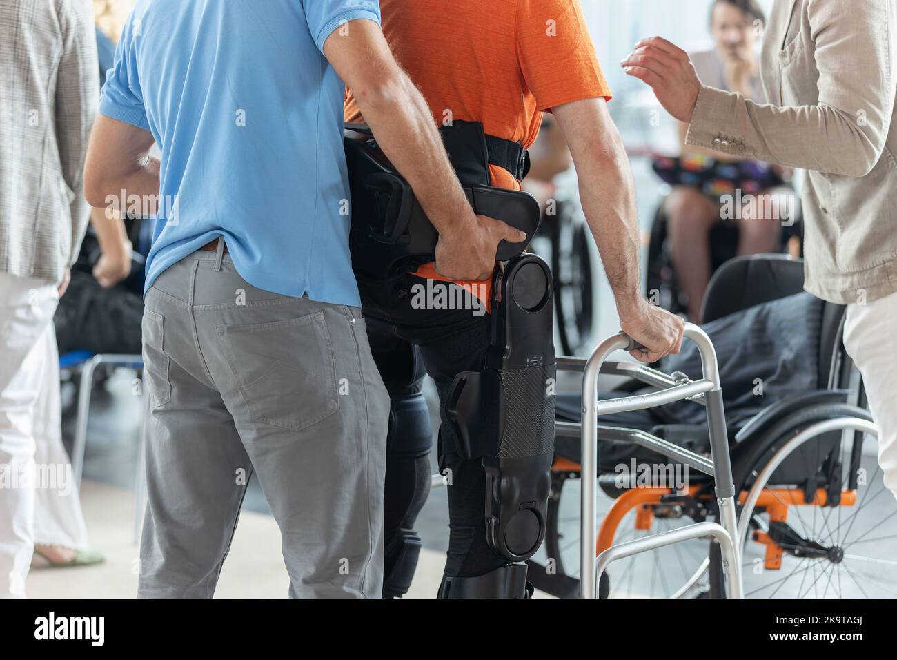 Boy with Mobility Problems in Lower Limbs in Upright Posture Walking ...