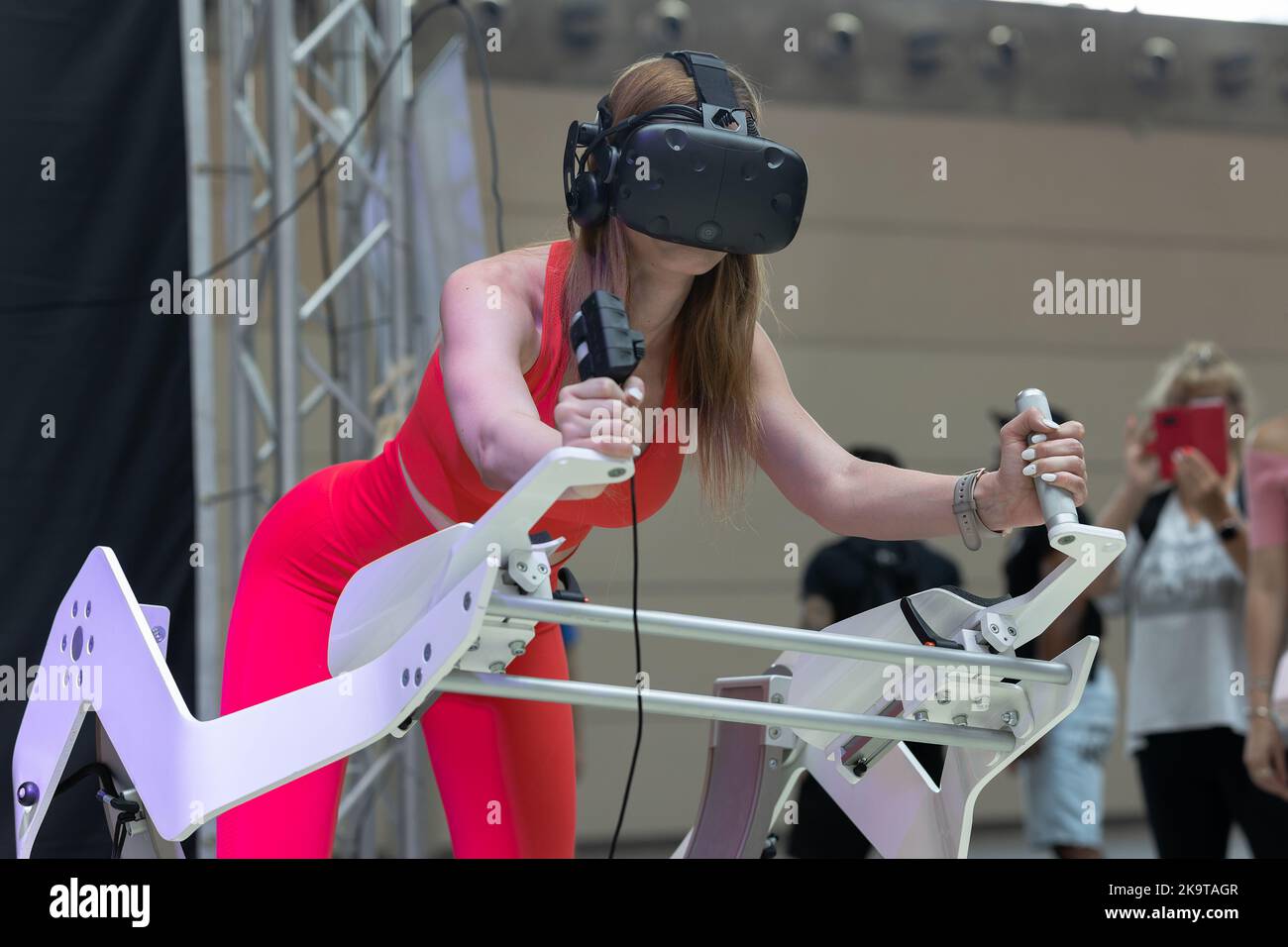 Girl with Virtual Reality Visor Facing Immersive Experience with ...
