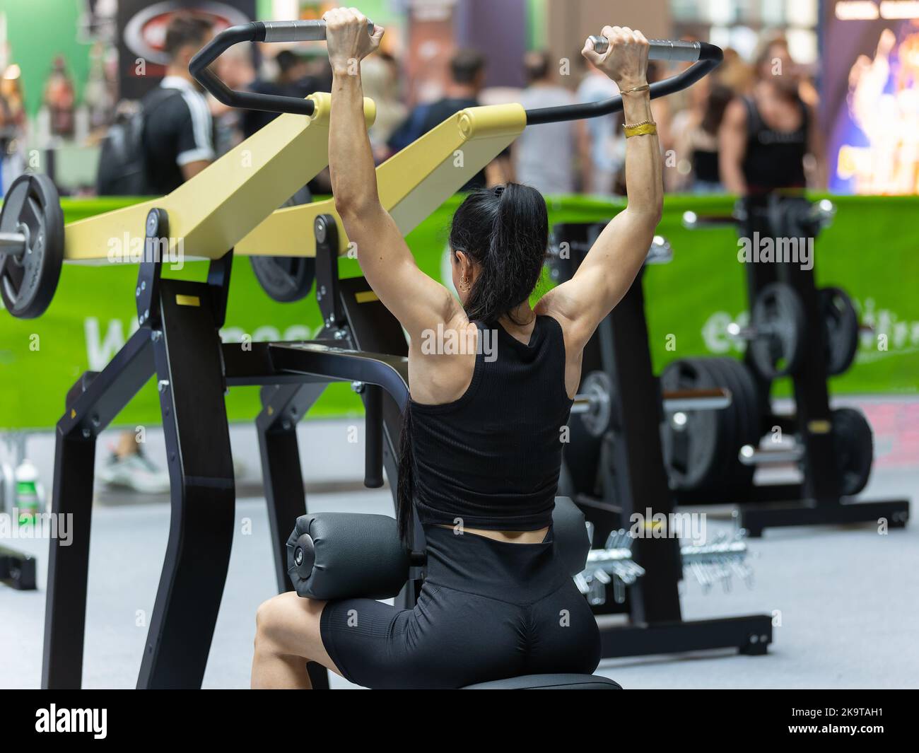 Fitness Workout: Girl doing Exercises in Class with Shoulder Gym ...