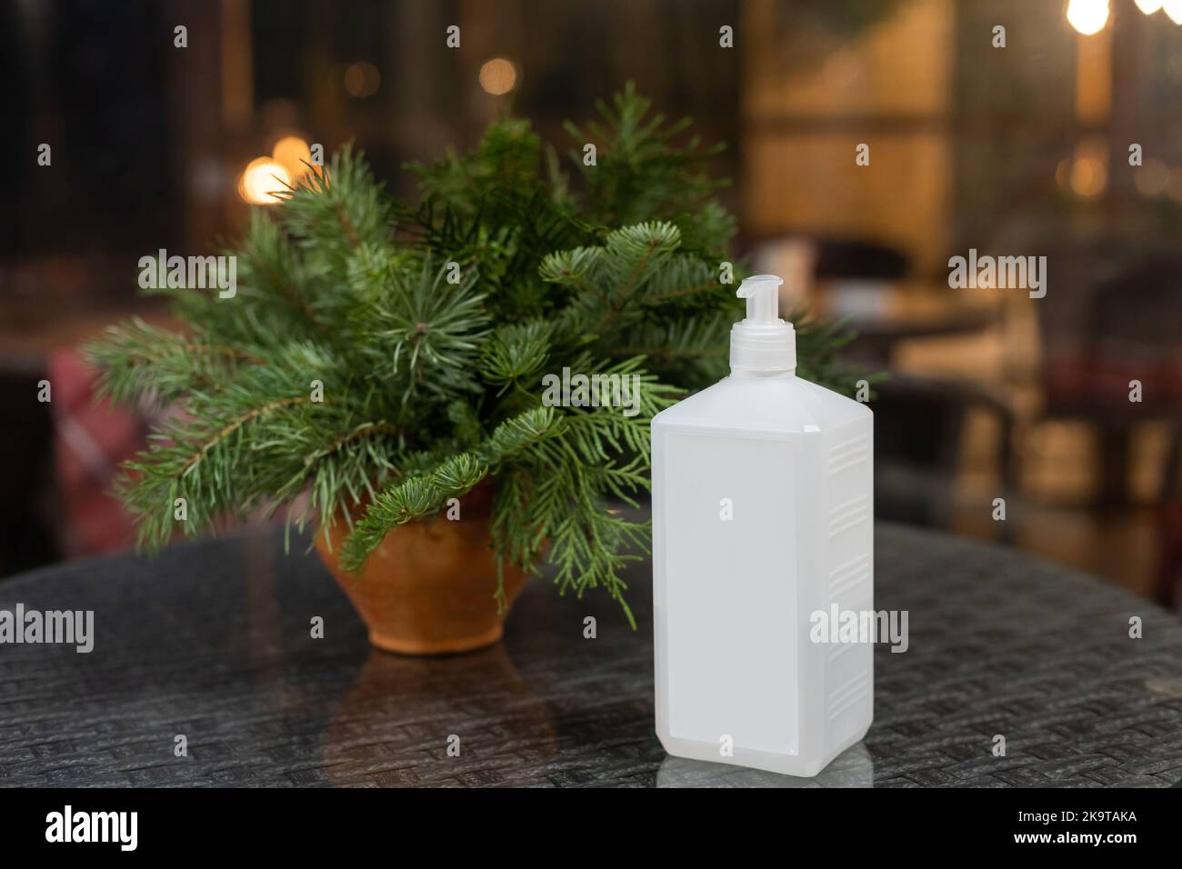 Alcohol antiseptics on table. Concept of hand hygiene and prevention ...