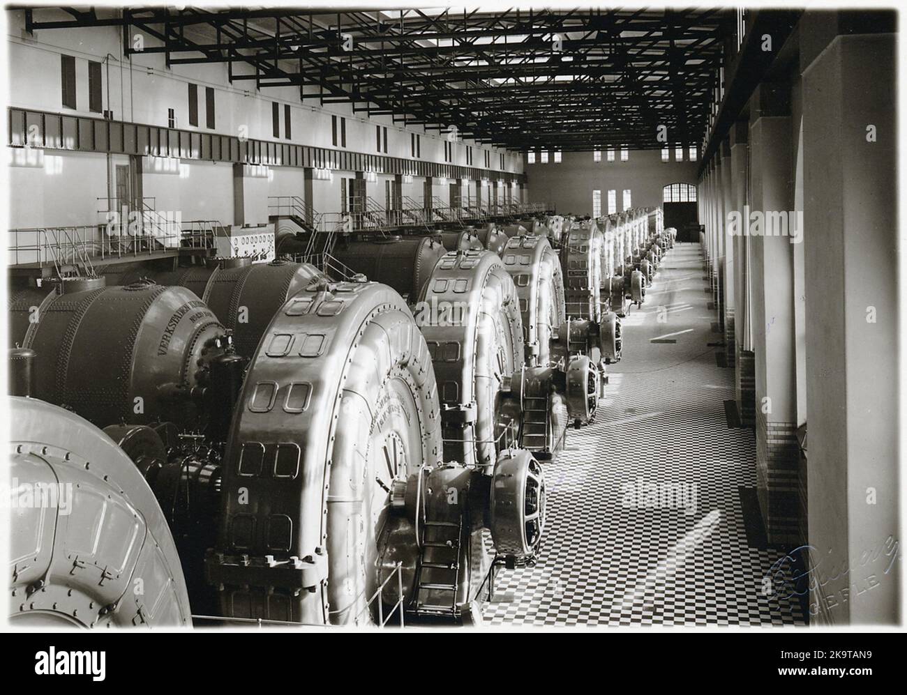 Interior image of turbines in the machine room. Trollhättan's power ...