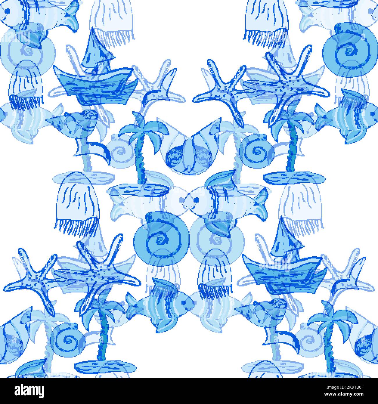 Seamless decorative pattern with sea shells and fish Stock Vector Image ...