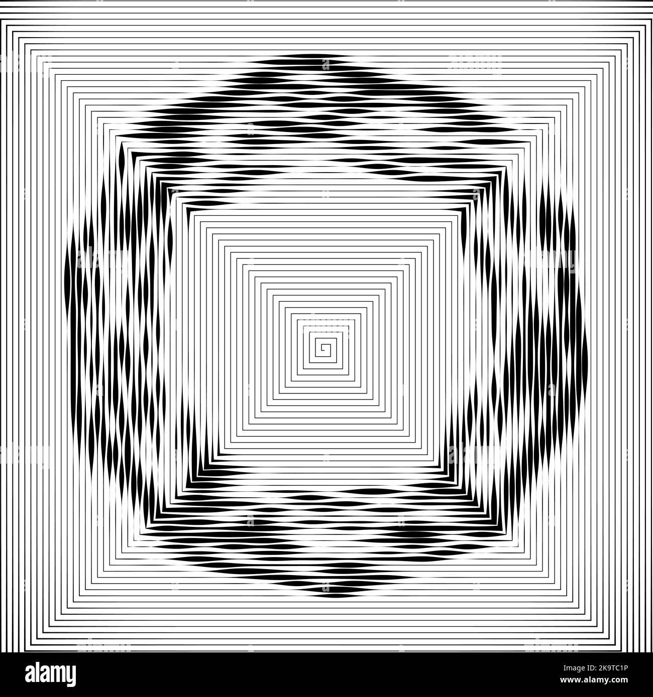 Abstract background in circle of black and white concentric stripes ...
