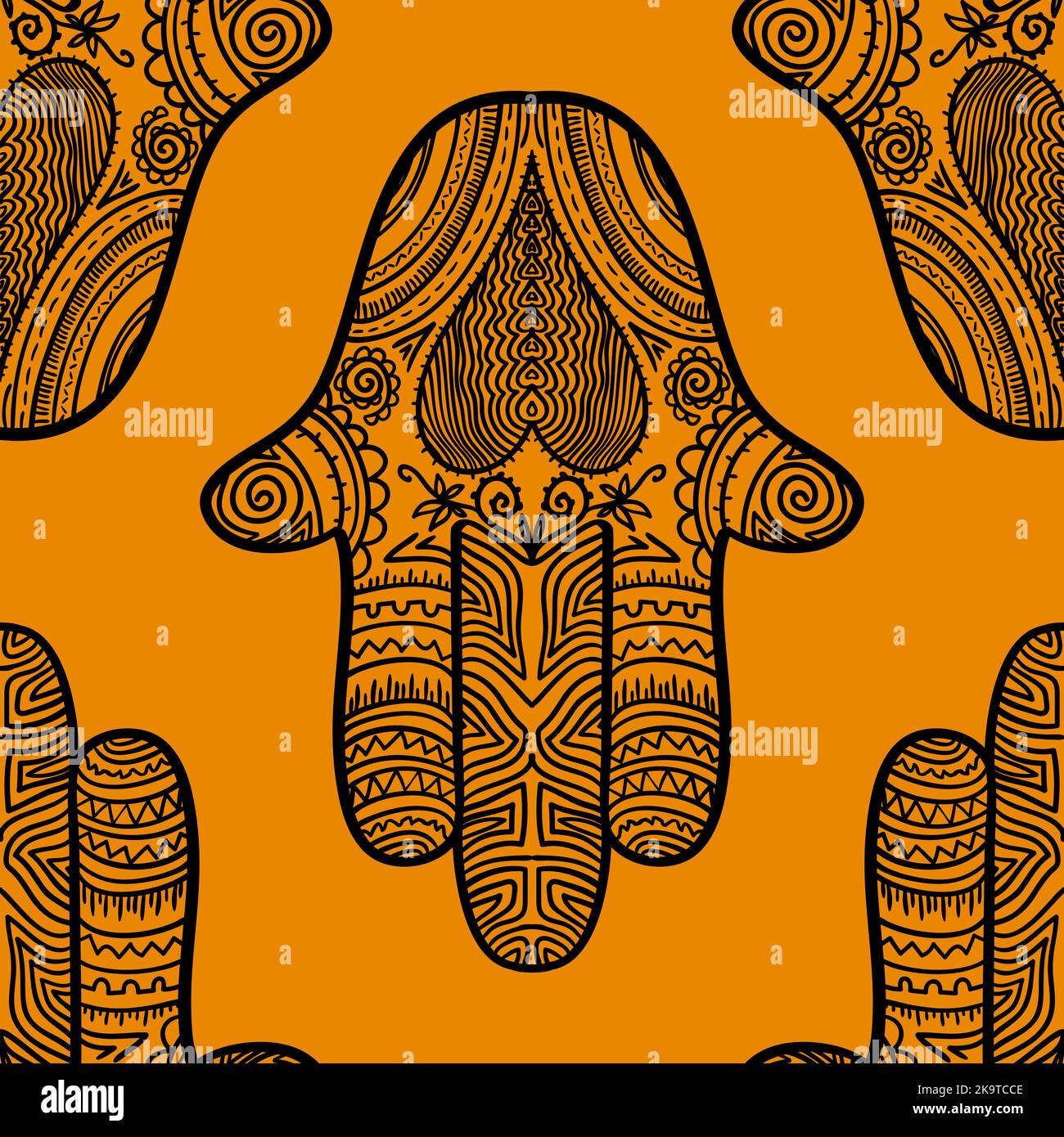 Hamsa with abstract ornaments, hand of Fatima, vector illustration ...