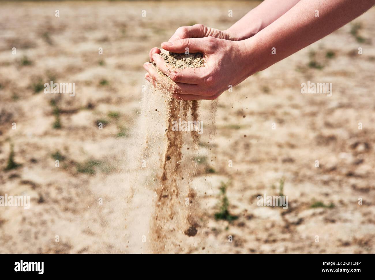 Nothing but dry sand. an unrecognizable person holding two hands full ...