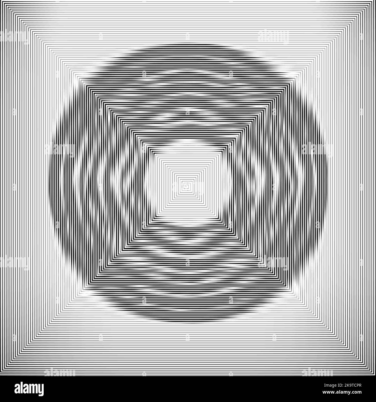 Abstract background in circle of black and white concentric stripes ...