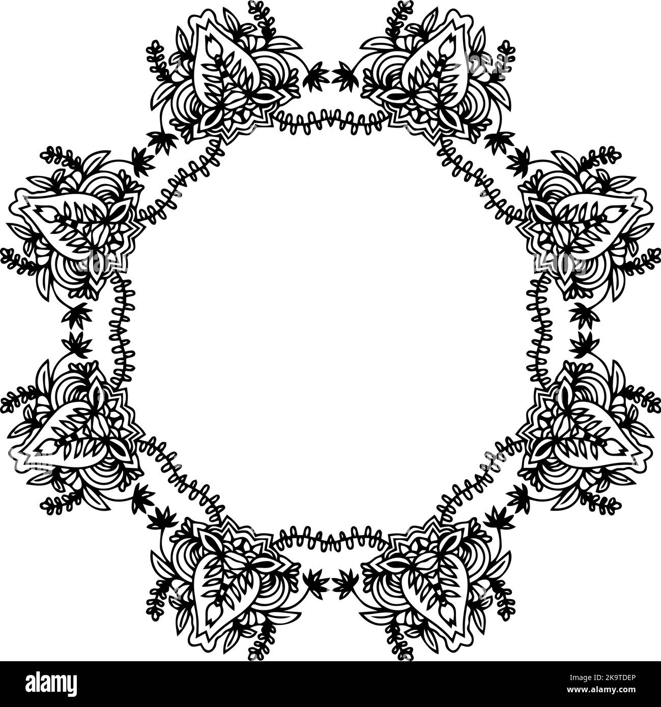Black and white vector illustration. Vintage frame with curly ...
