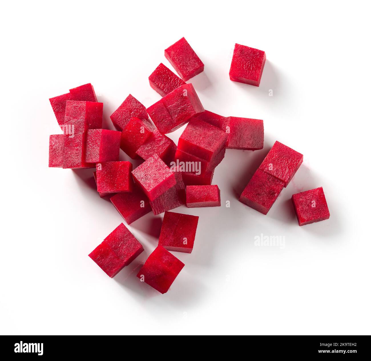 beetroot cubes isolated on white background, top view Stock Photo - Alamy