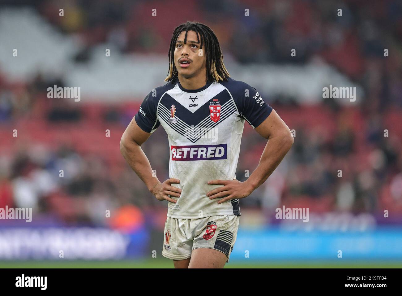 Dom Young of England during the Rugby League World Cup 2021 match ...