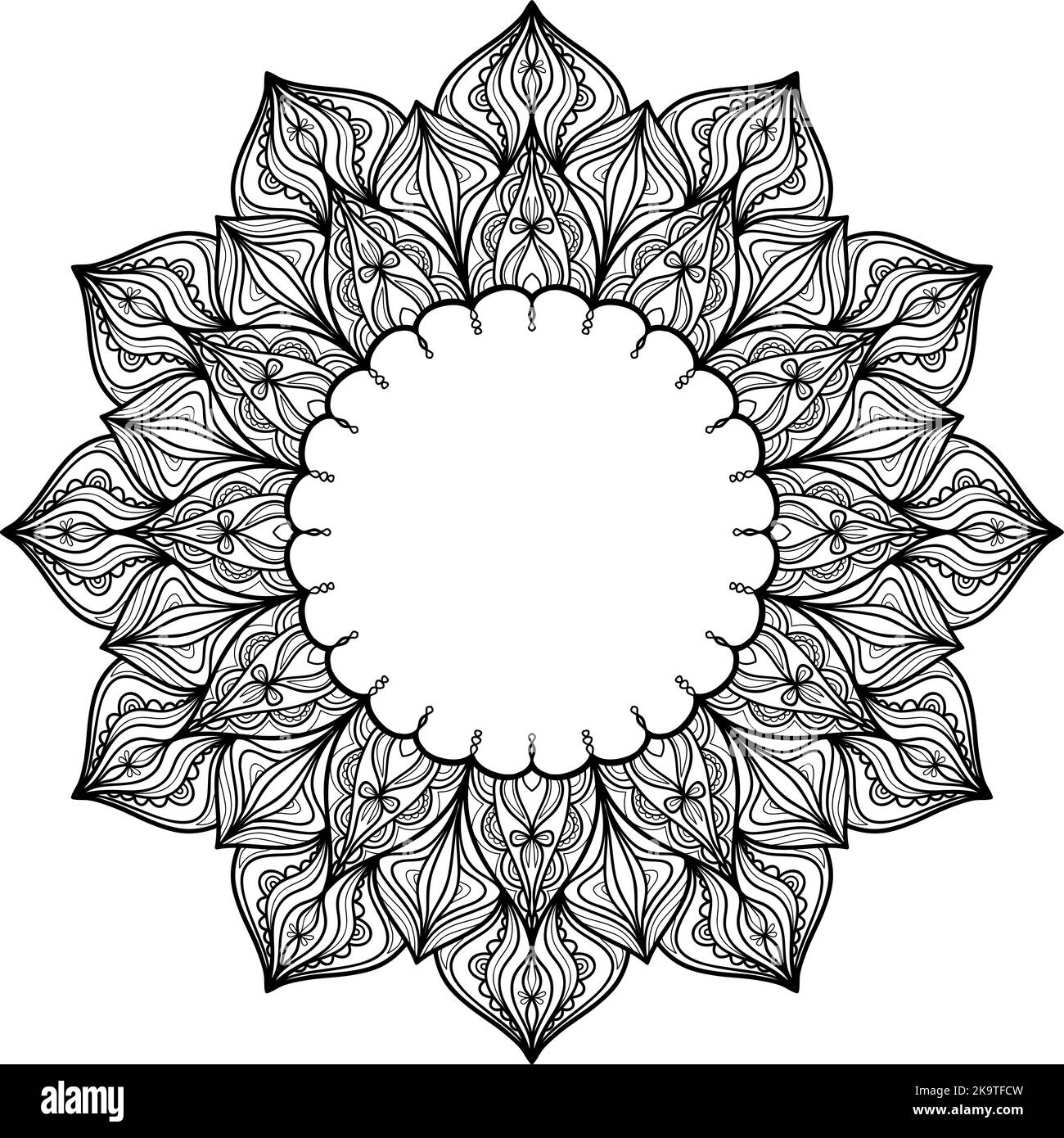 Black and white vector illustration. Vintage frame with curly ...