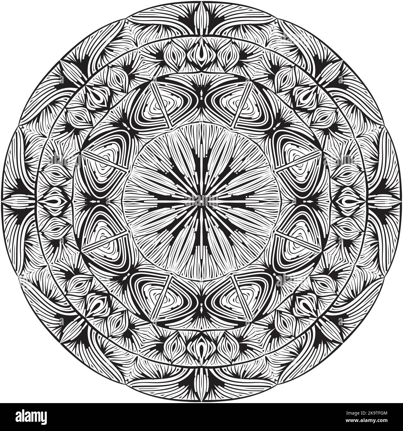 Ornament black white card with mandala. Geometric circle element made ...