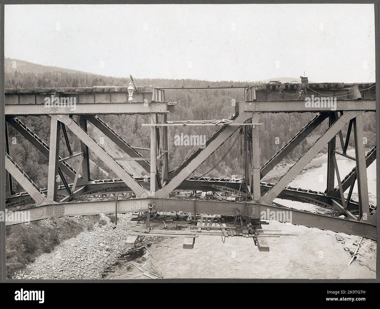 The bridge construction of the railway bridge over the Ångerman River ...