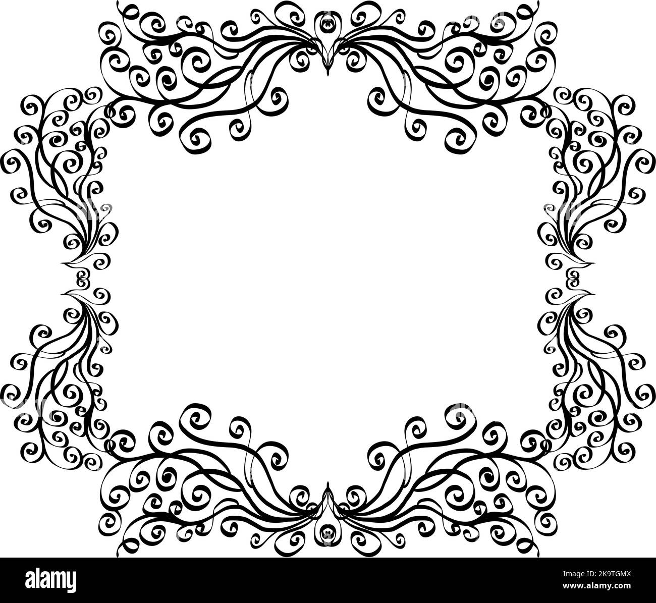 Black and white vector illustration. Vintage frame with curly ...
