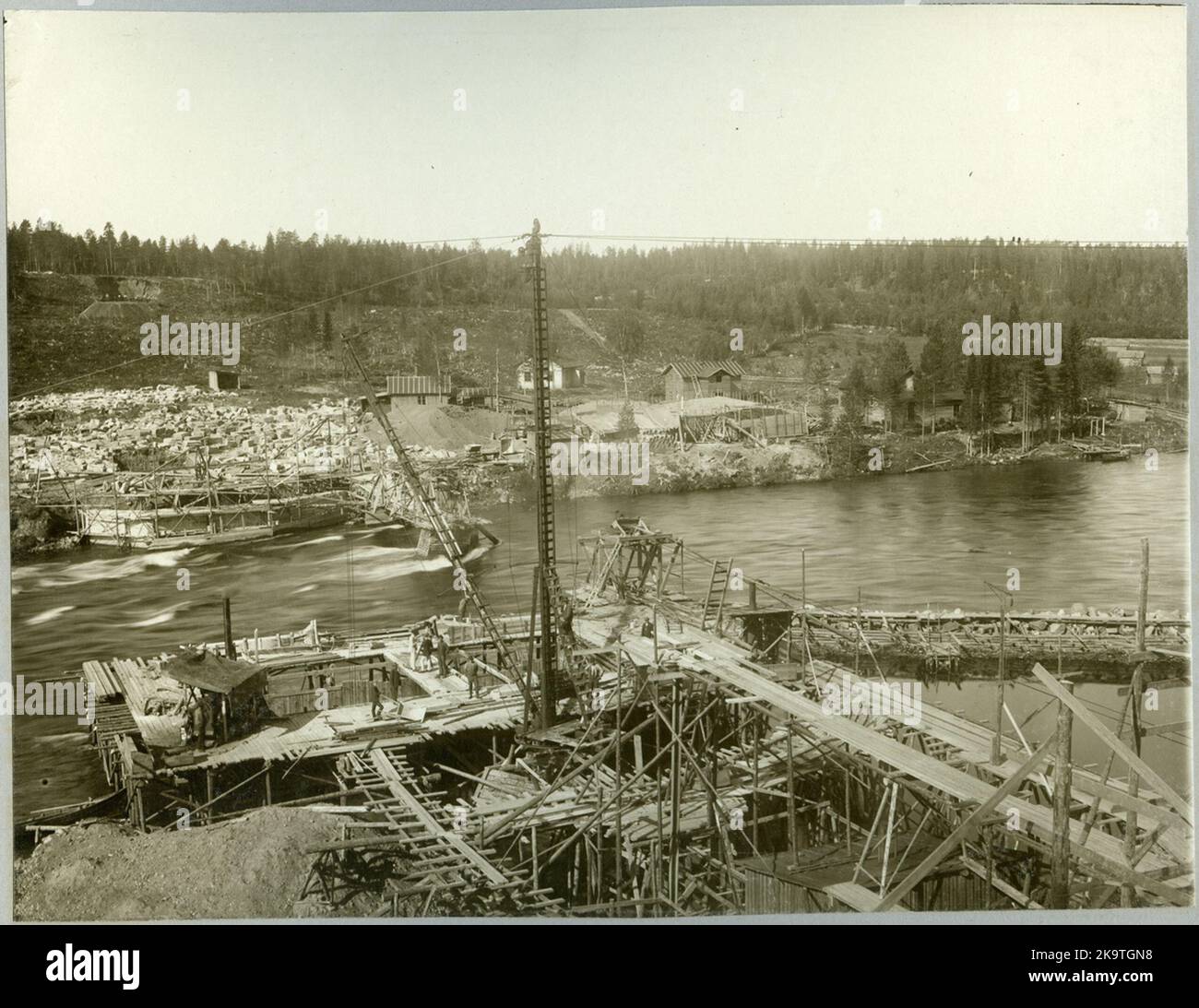 Slind. State Railways, SJ. Bridge building over Skellefte River in ...