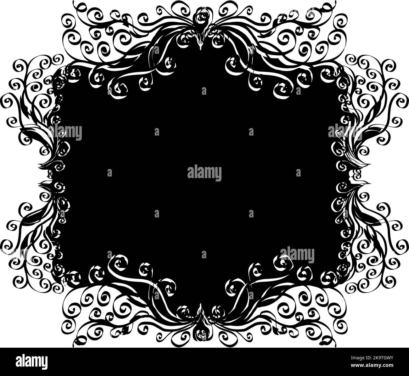 Black and white vector illustration. Vintage frame with curly ...