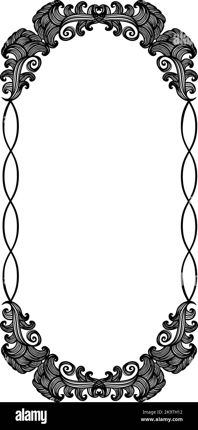 Black and white vector illustration. Vintage frame with curly ...
