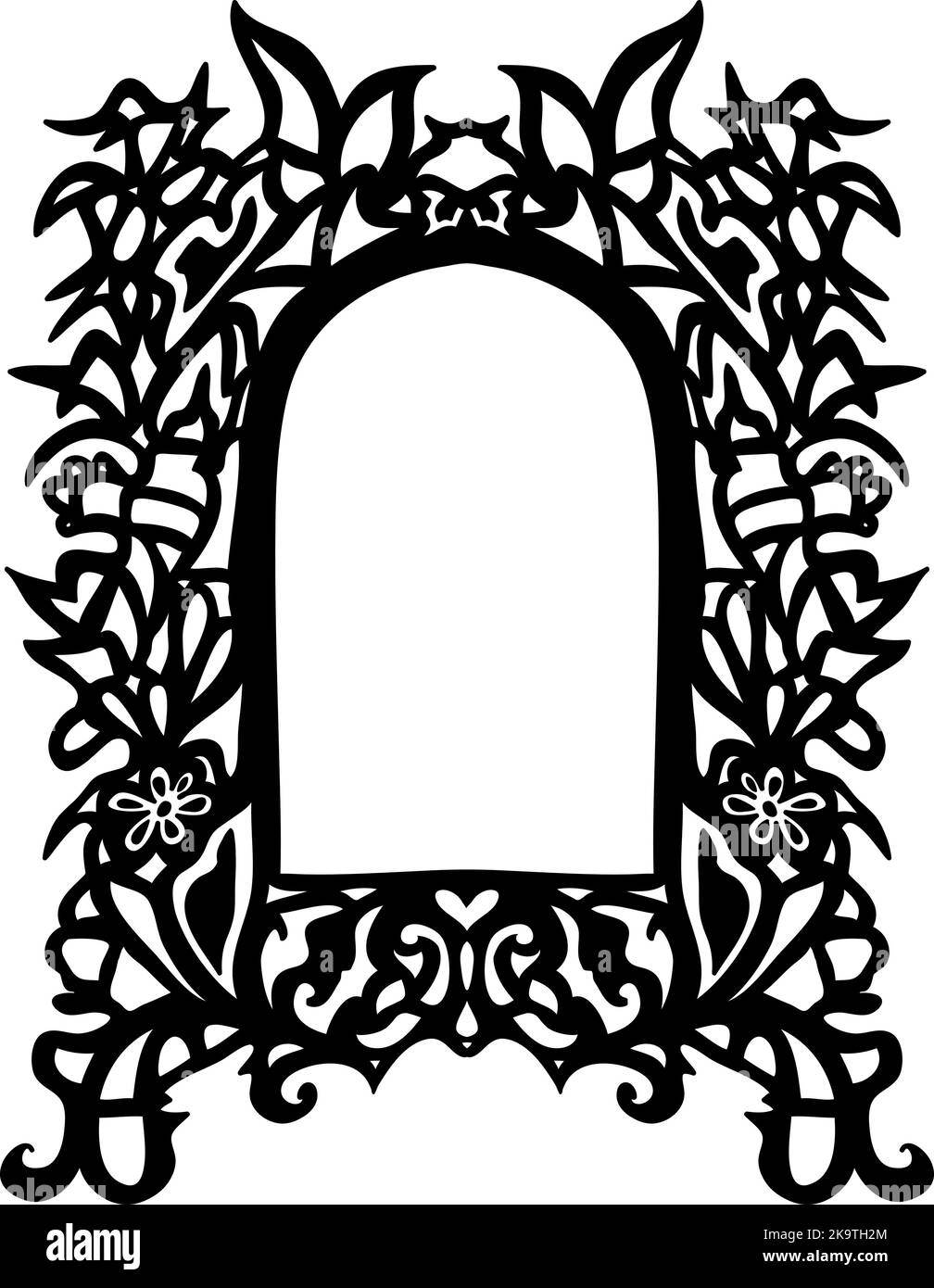 Black and white vector illustration. Vintage frame with curly ...