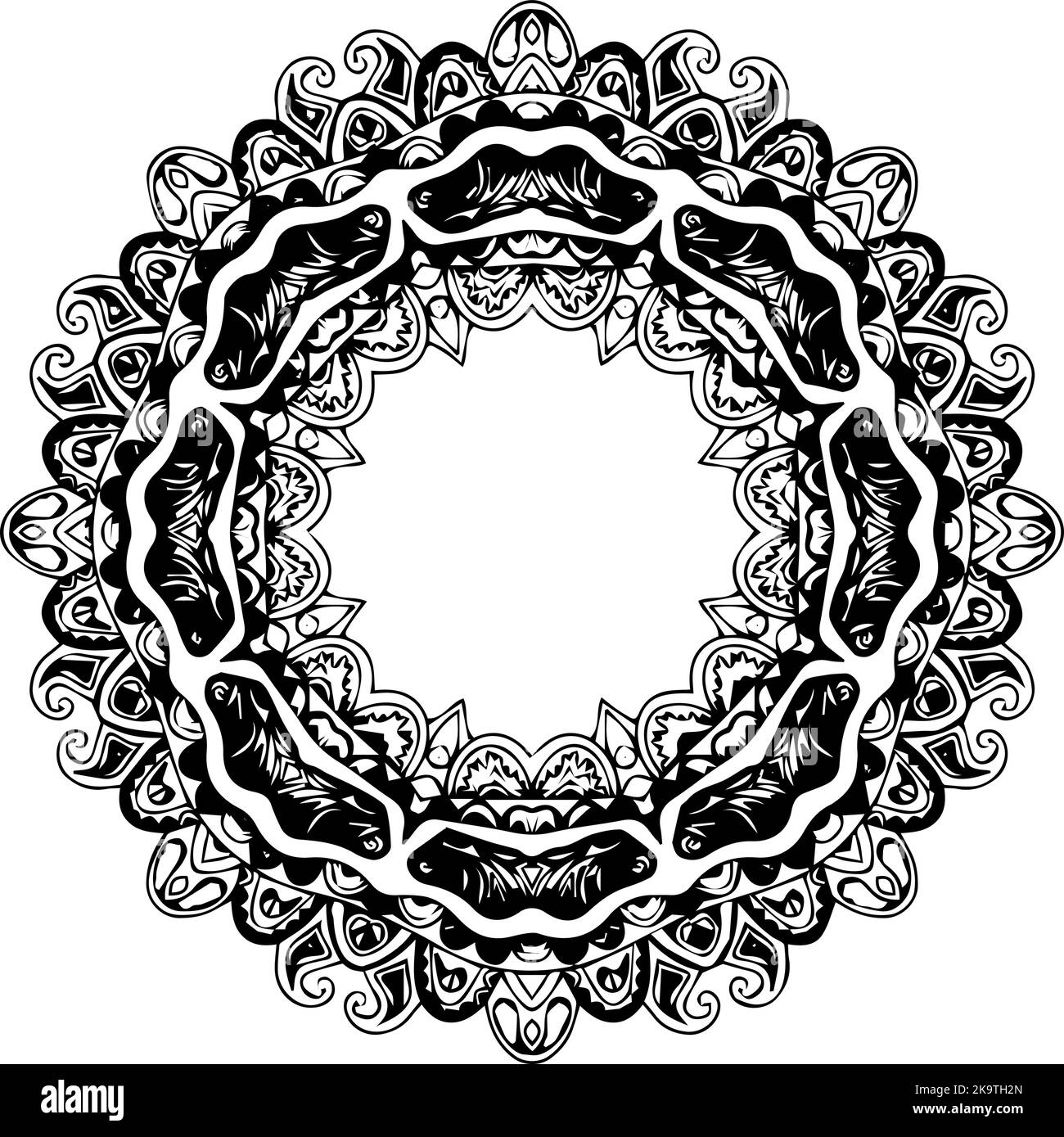 Black and white vector illustration. Vintage frame with curly ...