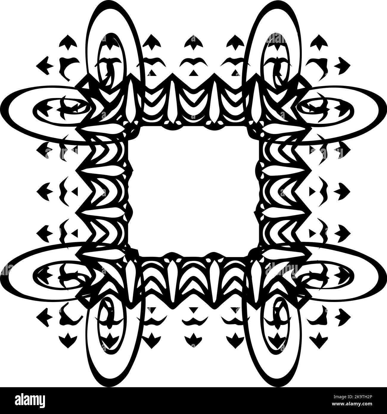 Black and white vector illustration. Vintage frame with curly ...