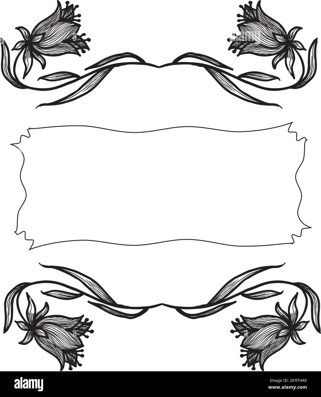 Black and white vector illustration. Vintage frame with curly ...