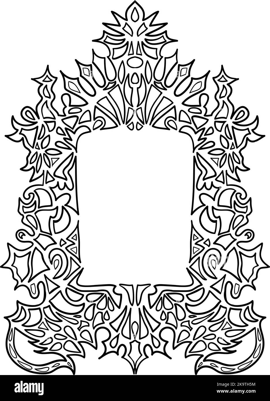 Black and white vector illustration. Vintage frame with curly ...