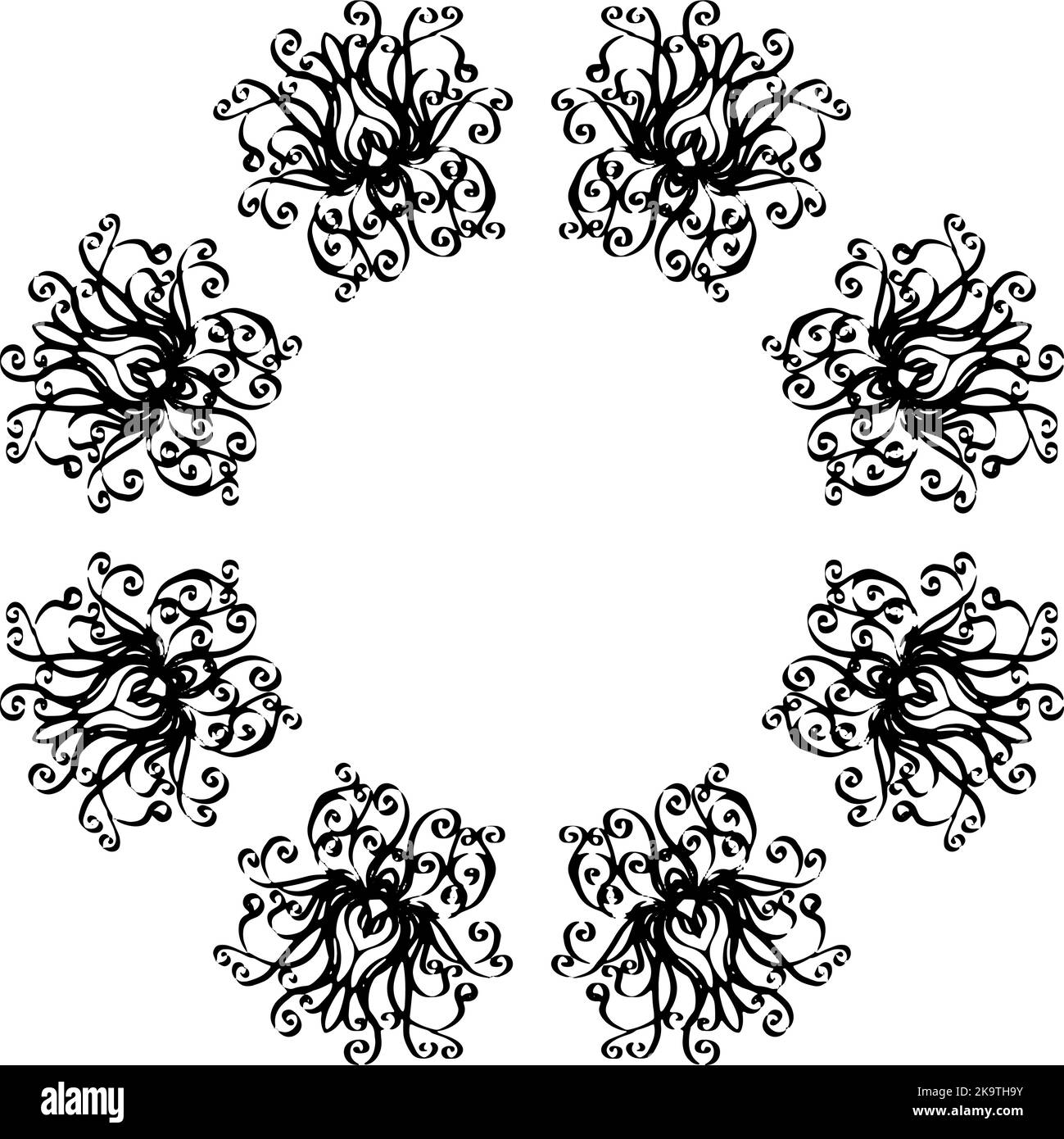 Black and white vector illustration. Vintage frame with curly ...