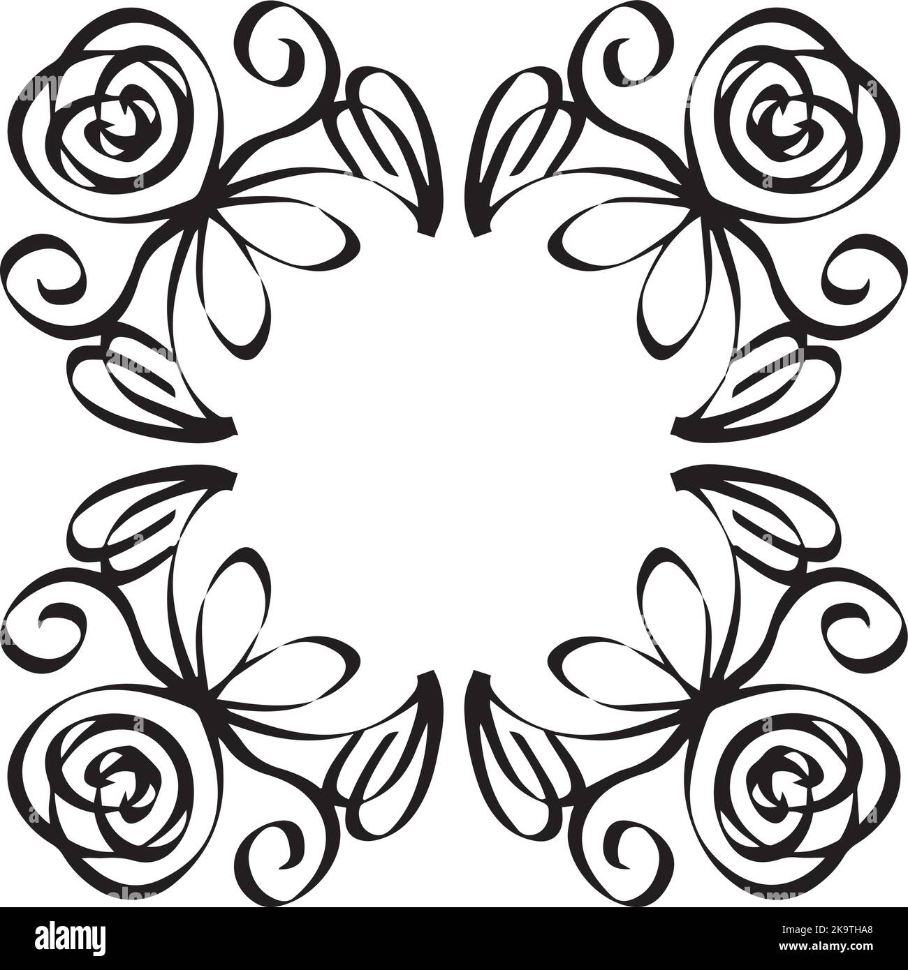 Black and white vector illustration. Vintage frame with curly ...