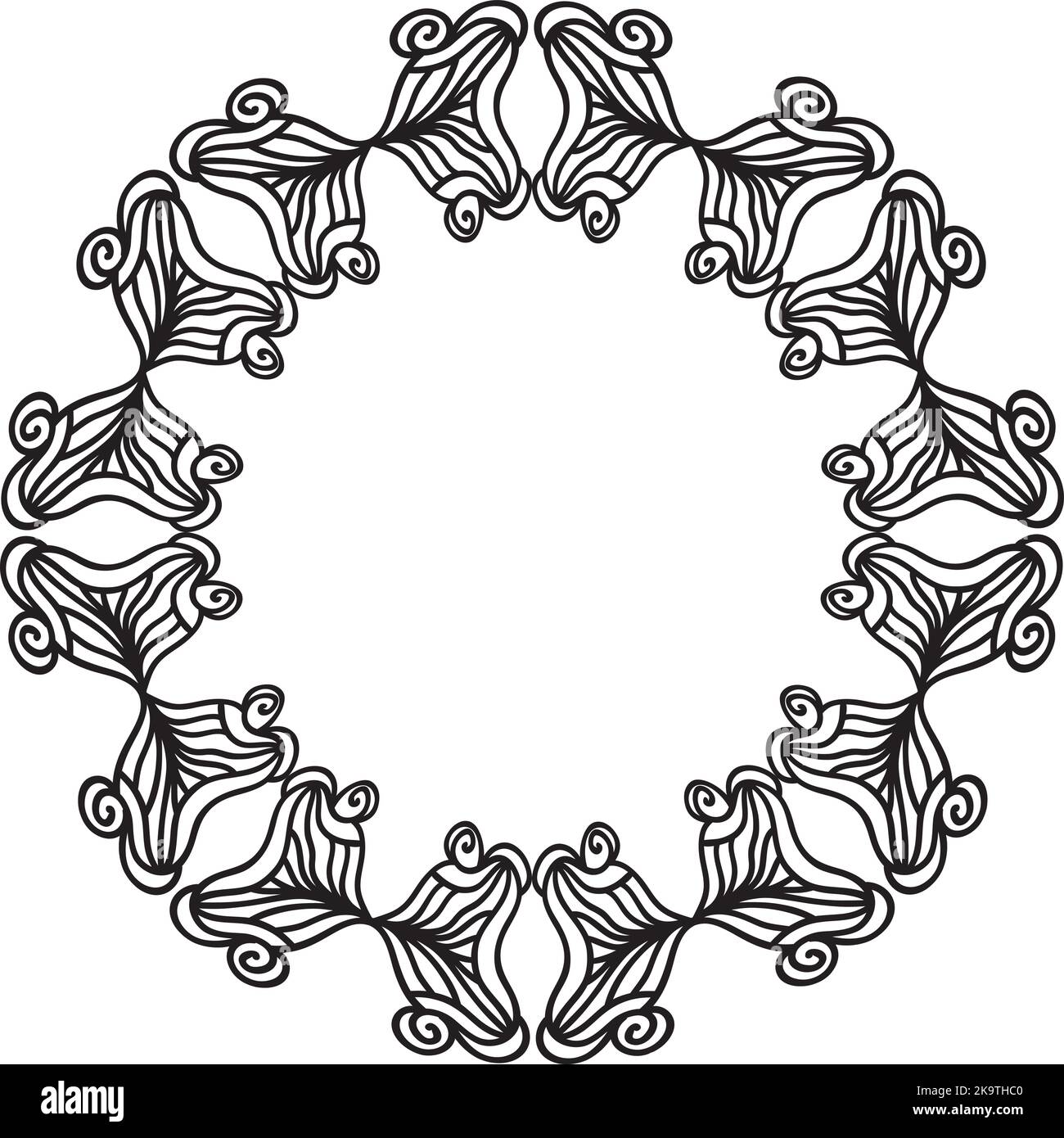 Black and white vector illustration. Vintage frame with curly ...