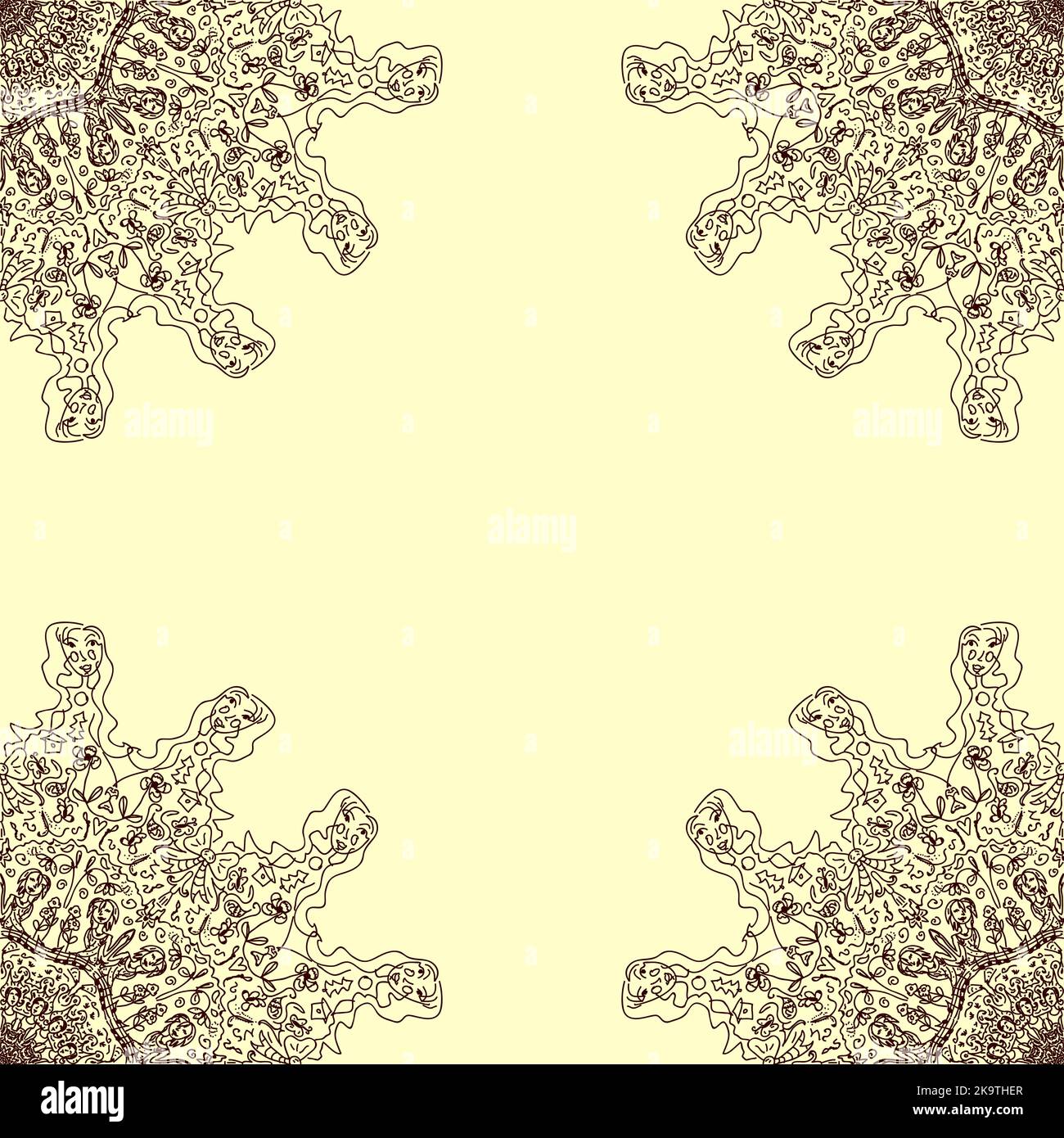 Hand drawn vector illustration. Vintage frame with curly decorative ...