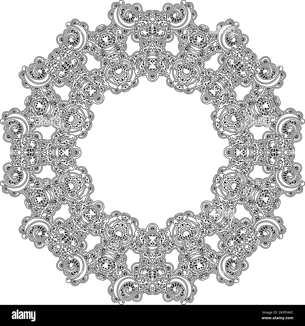 Black and white vector illustration. Vintage frame with curly ...