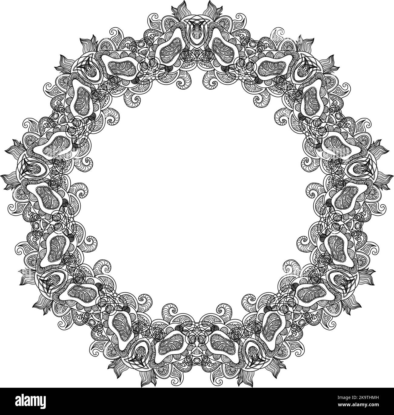 Black and white vector illustration. Vintage frame with curly ...