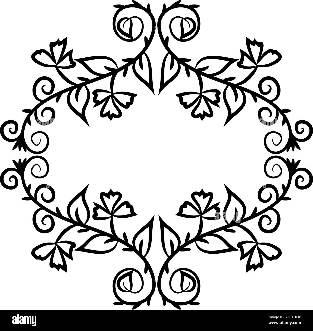Black and white vector illustration. Vintage frame with curly ...