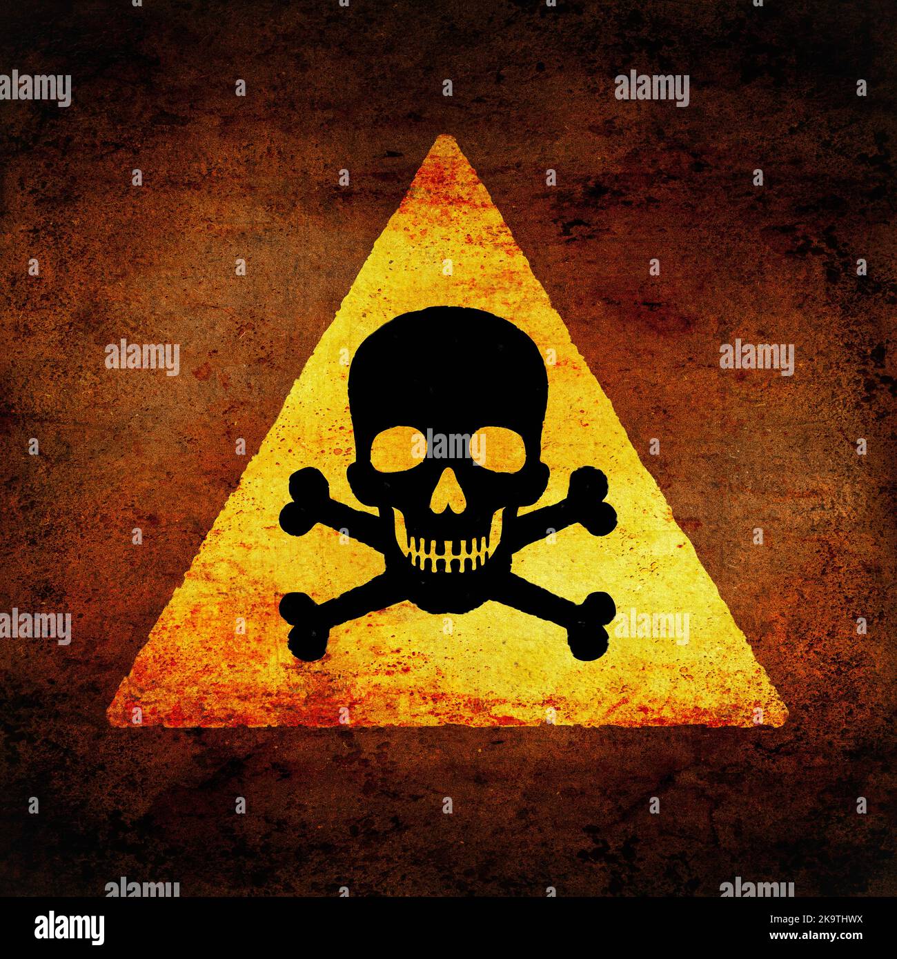 Skull and bones icon, yellow and black on brown. Death threat sign ...