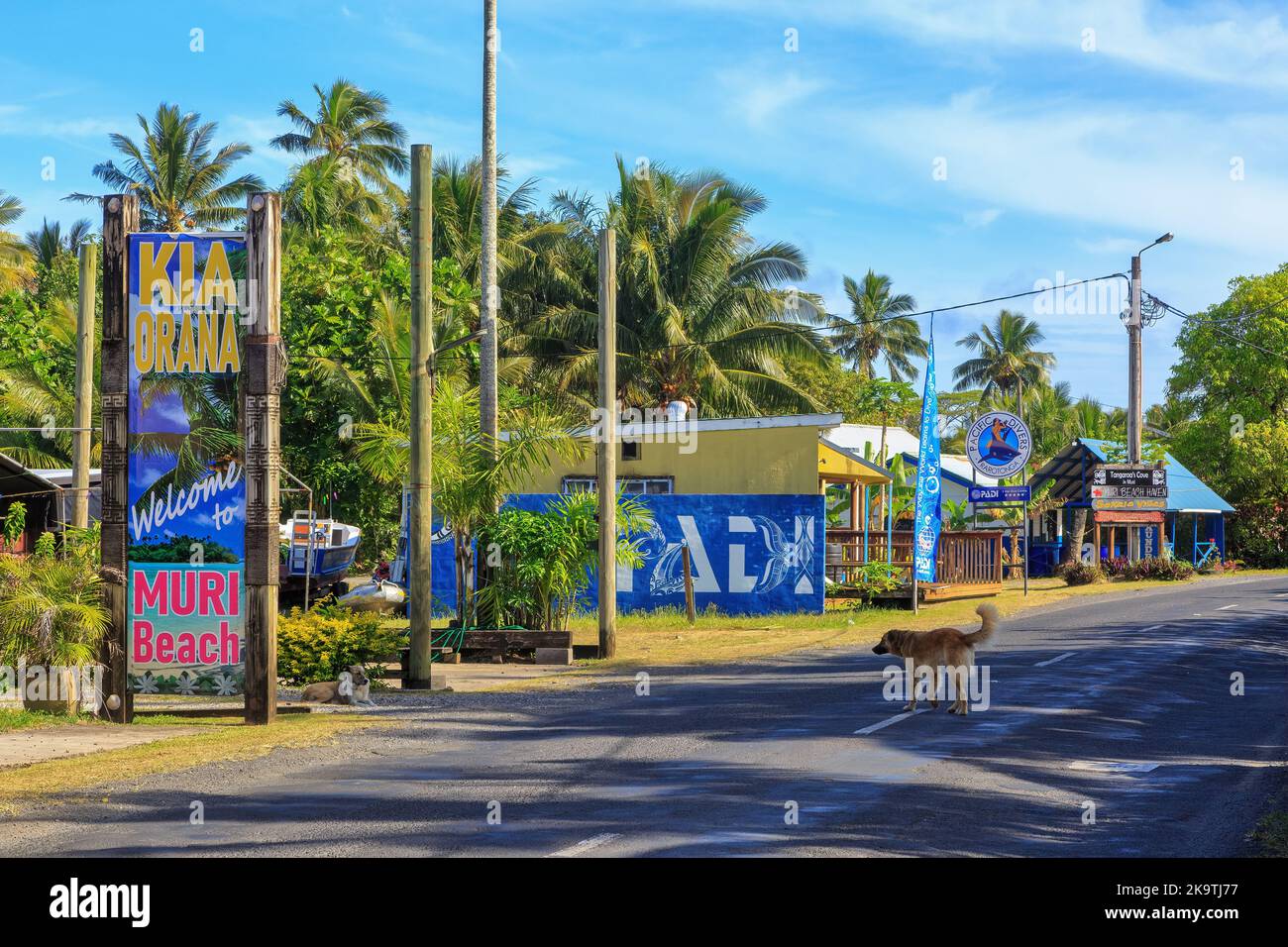 The small town of Muri Beach, a popular swimming and diving destination ...