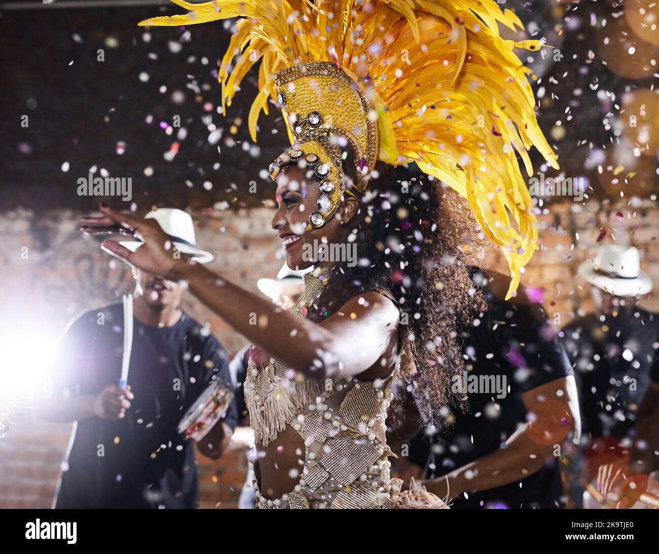 Lost in the sparkling magic of the night. samba dancers performing in a ...