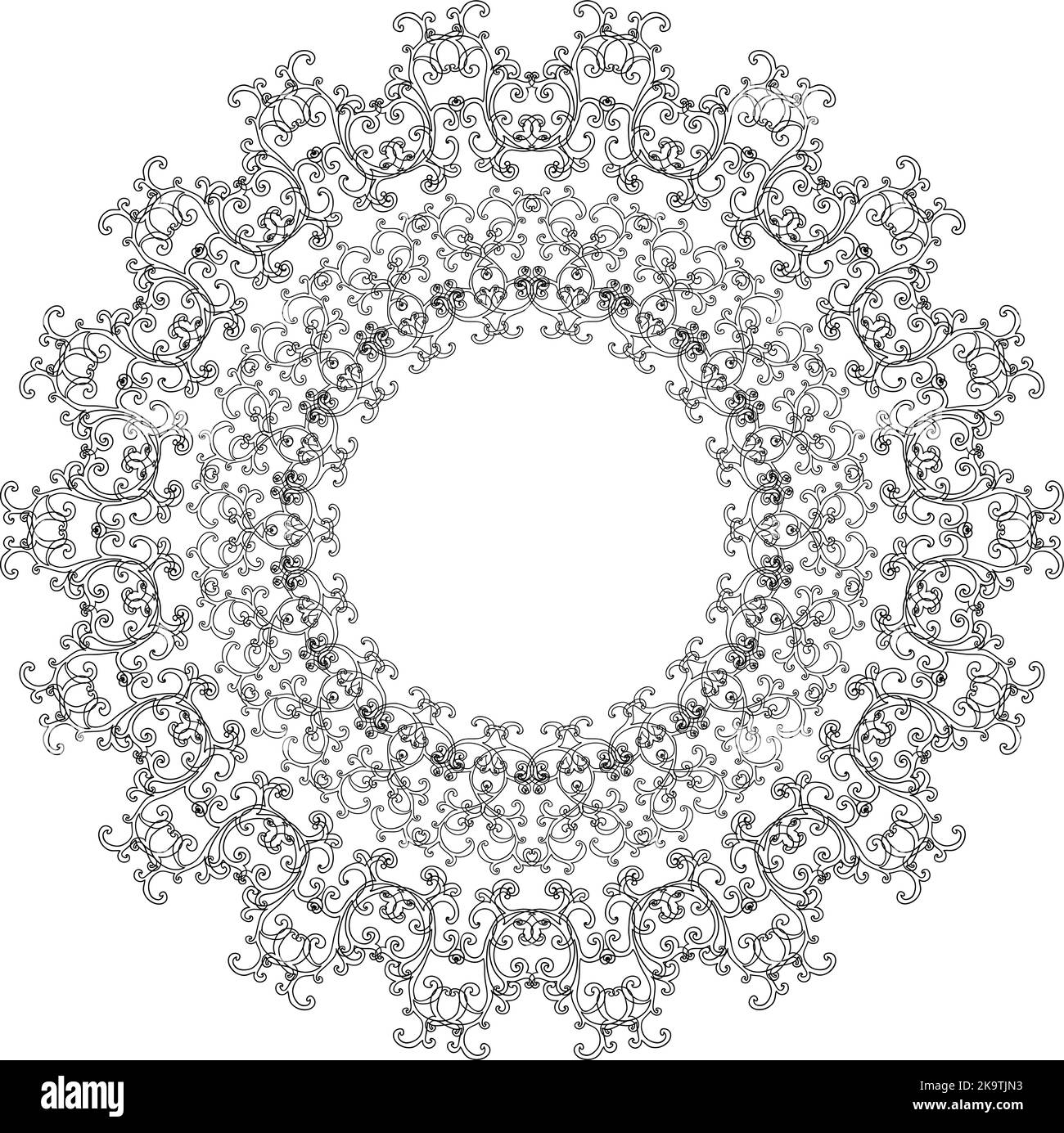 Black and white vector illustration. Vintage frame with curly ...