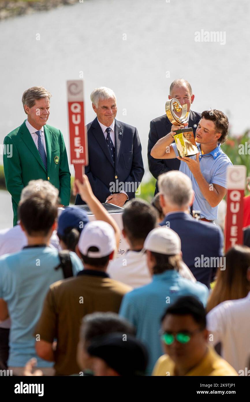 CHONBURI, THAILAND - OCTOBER 30: Harrison Crowe of Australia kisses the ...