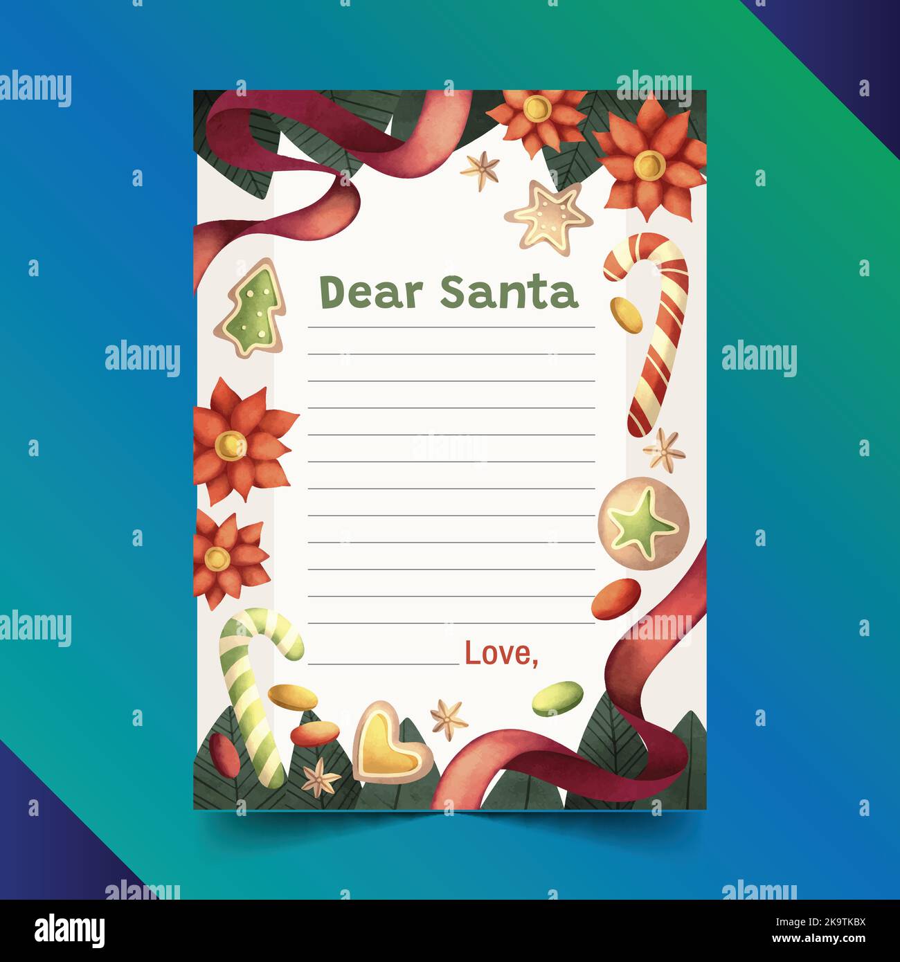 watercolor santa letter template vector design illustration Stock ...