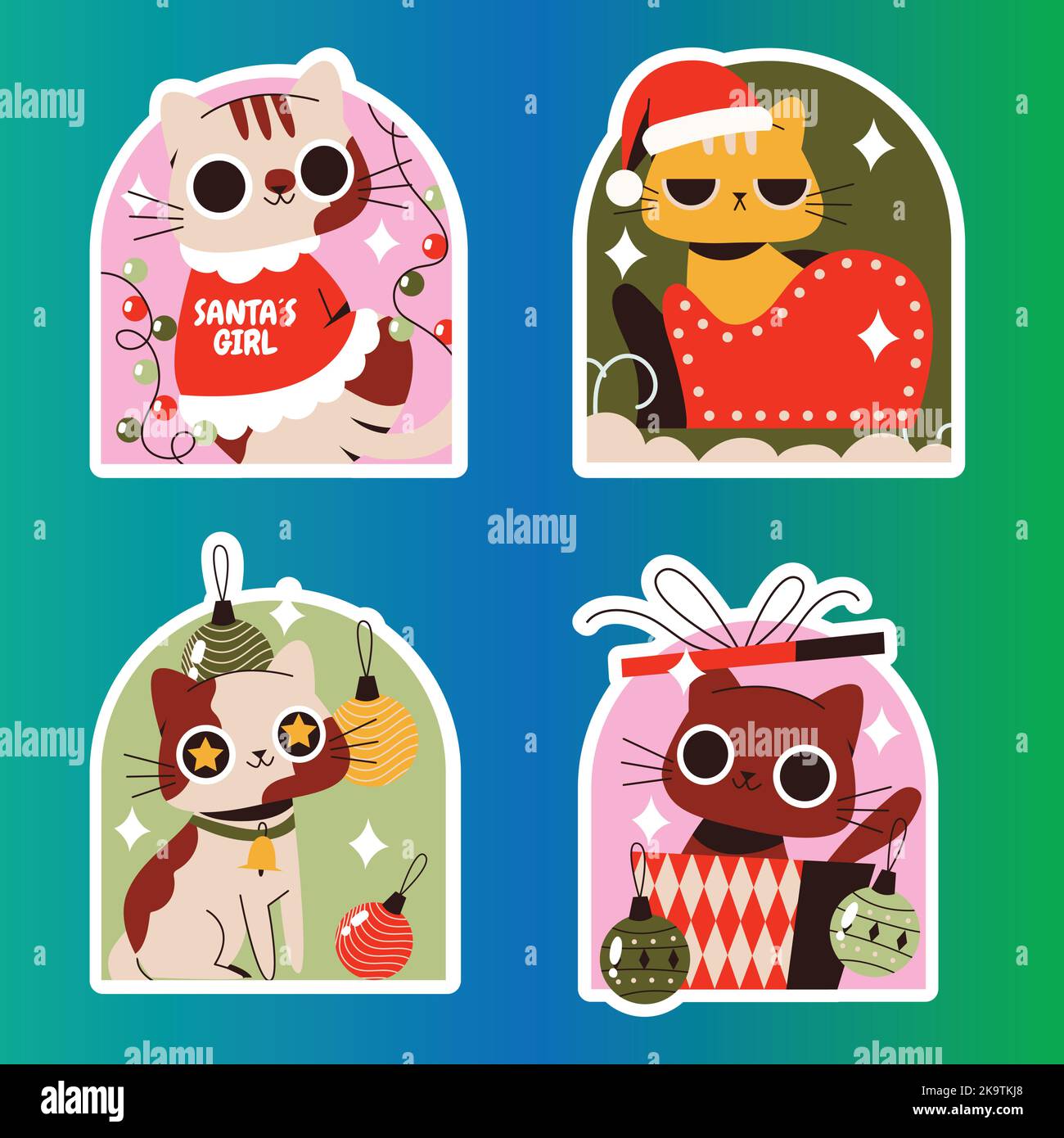 christmas cats sticker set vector design illustration Stock Vector ...