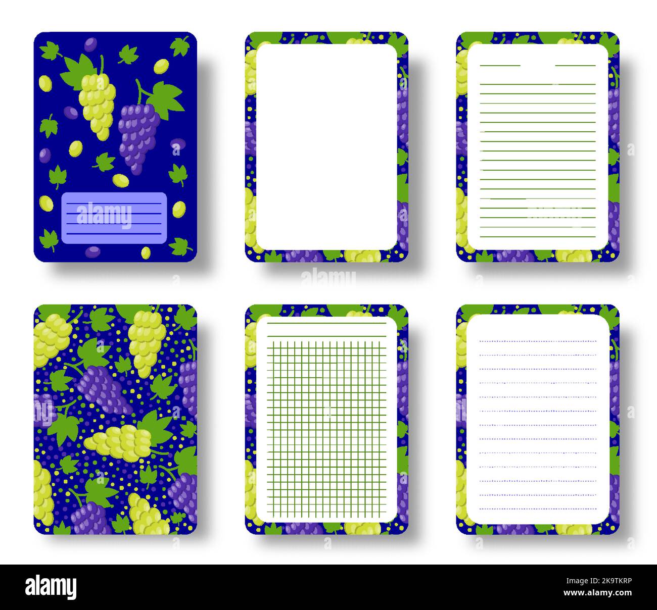 Grape fruits notebook cover and pages set. Grape vine pattern with copy ...