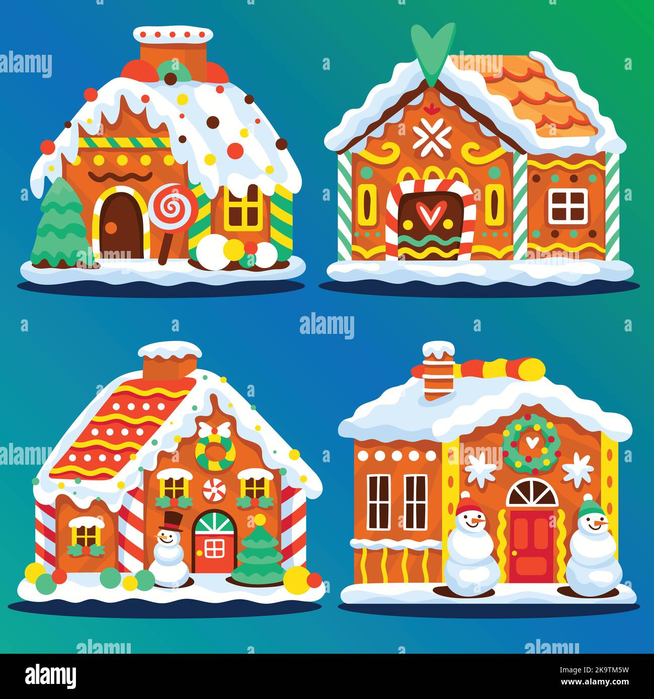hand drawn flat gingerbread houses collection vector design ...